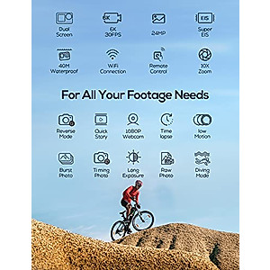 iZEEKER Action Camera 4K 24MP with Touchscreen, 40M Underwater Camera Waterproof, Dual Screen Vlog Camera with EIS3.0, WiFi, Remote Control with 2X 1350mAh Batteries,Charger and Accessory Kit-iA800