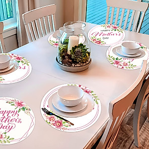 Happy Mother's Day Round Place Mats 13" x 13", Mother’s Day Tableware Supplies for Holiday Party Floral Table Mat Pink Floral Disposable Chargers Dinnerware Paper Place Mats Decorations Favors