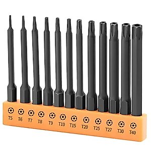 InPower Torx Bit Set, 12-Piece Security Bit Set, S2 Steel Tamper Proof Star Bit Set with Bit Holder, 3" Long Drill Bit, 1/4" Hex Shanks