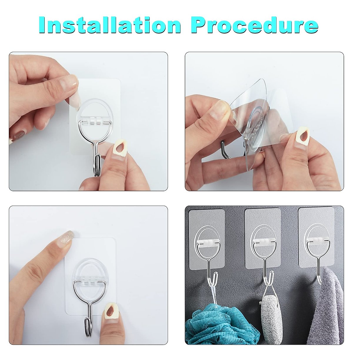 CGBE Adhesive Hooks Heavy Duty Sticky Hooks for Hanging 11 lbs (Max) Seamless Transparent Adhesive Hooks Wall Hangers without Nails for Hanging Keys Coats Hats Bags Ceiling (Clear-16PACK)
