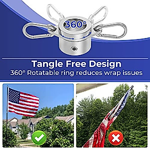 YARKOR Flag Pole Rings 2 Pcs, Aluminum Alloy Flag Pole Clips, 360° Rotating Anti-Wrap Flagpole Flag Mounting Rings, Spinning Flag Pole Kit with Carabiner for 0.75-1.02 Inch Diameter Flagpole, Silver