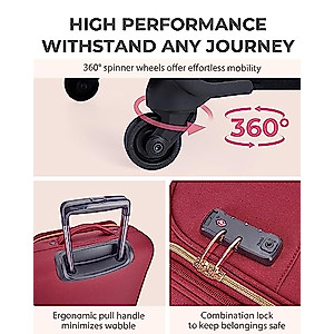 BAGSMART Carry On Luggage 20 Inch, Expandable Suitcase, Luggage with Duffel Luggage Airline Approved Rolling Softside Lightweight Suitcases for Women Men, Carry-On Red