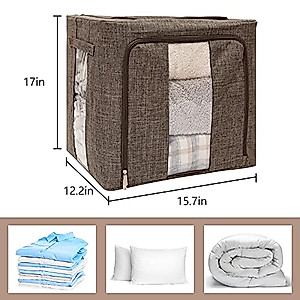 2 Pack 53L Oxford Steel Frame Storage Box for Closet Organization, Collapsible Storage Bins for Clothes blankets, Stackable Storage Boxs with Clear Windows and Handles, Brown