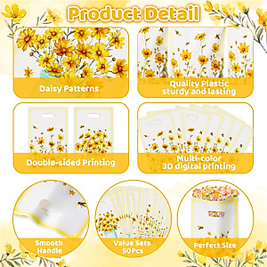 ArianQicult Wildflower Party Favor Bags 50Pcs Daisy Summer Party Gift Bags Wild One Yellow Goody Candy Treat Bags Baby in Bloom Party Decoration Supplies for Baby Shower Birthday Party Wedding