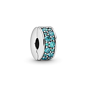 PANDORA Shining Elegance Clip Charm, Sterling Silver, Teal Cubic Zirconia, One Size