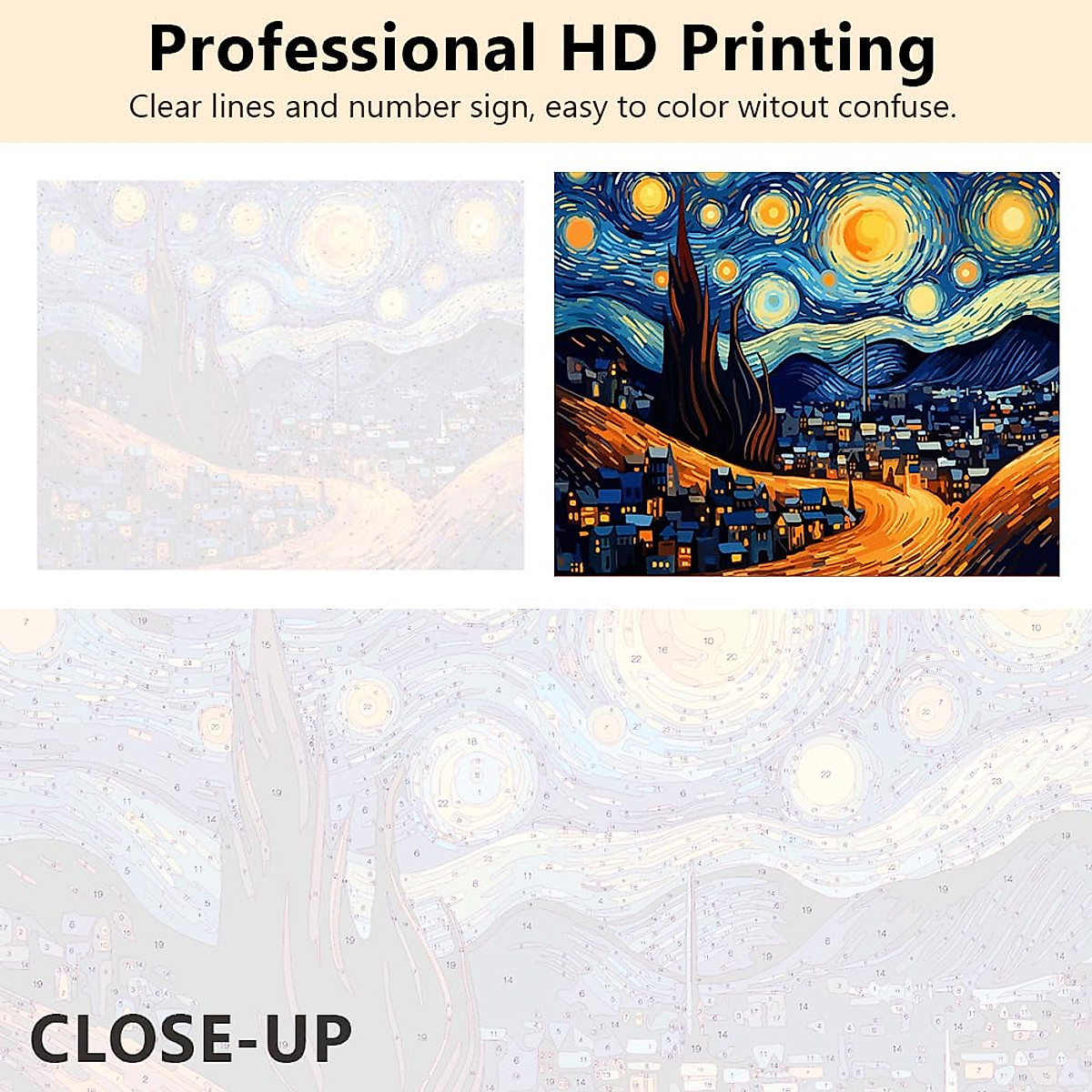 TUMOVO Paint by Starry Night Number Sky and Full Moon Over The Town Paint by Numbers for Adults Abstract Style Adult Paint by Numbers Kits on Canvas DIY Paint by Numbers for Adults Beginner 16x20inch