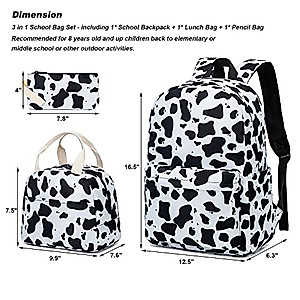Xunteny Cow Print Girls School Backpack for Kids Teens, Elementary Middle School Backpacks Bookbag Set with Lunch Bag Pencil Case