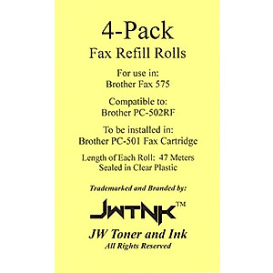 4-pack of PC-502RF Fax Film Ribbon Refill Rolls Compatible with Brother Fax 575