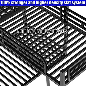 SNIFIT Latest Upgraded & Stronger Steel Metal L Shape Triple Bunk Bed Twin Over Twin Over Twin, Thicken Reinforced Twin Triple Bunk Bed Frame L Shaped for 3 with Safer Ladder, Black (Easier Assembly)