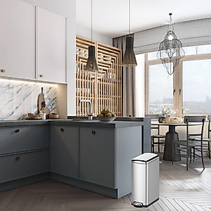 WELYFE 8 Gallon & 1.6 Gallon Trash Can Combo Set, Stainless Steel Step Tread Trash Can, Soft Close Lid, for Office, Kitchen - Silver