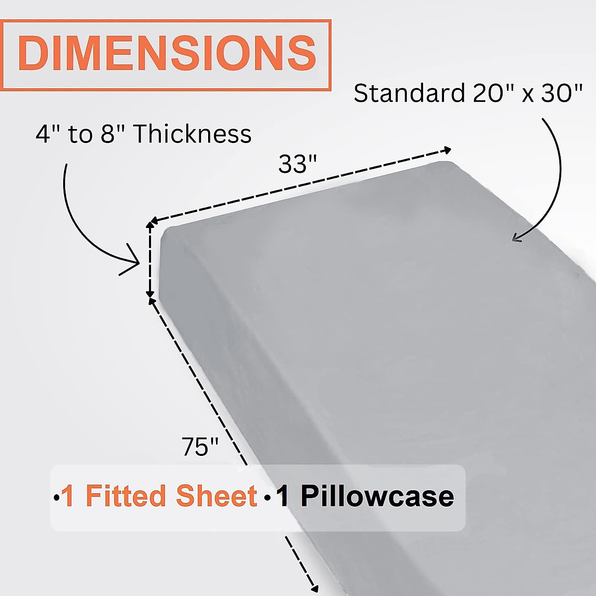 IDEAhome Jersey Knit Cot Fitted Sheet 75" x 33" with 8" Deep Pocket, Suitable for Bunk Beds, Camping, RVs, Folding Beds - Soft, Breathable and Flexible - Grey