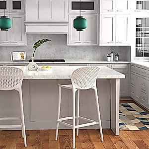 Amazon Basics High Back Indoor Molded Plastic Barstool with Footrest, Set of 2 - White