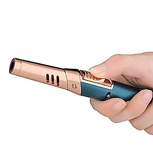 JOBON Torch Lighter, Adjustable Lockable Bendable Nozzle Jet Flame Refillable Butane Lighter with Gas Window for Candle Grill Baking Camping- No Gas Included (Grey)