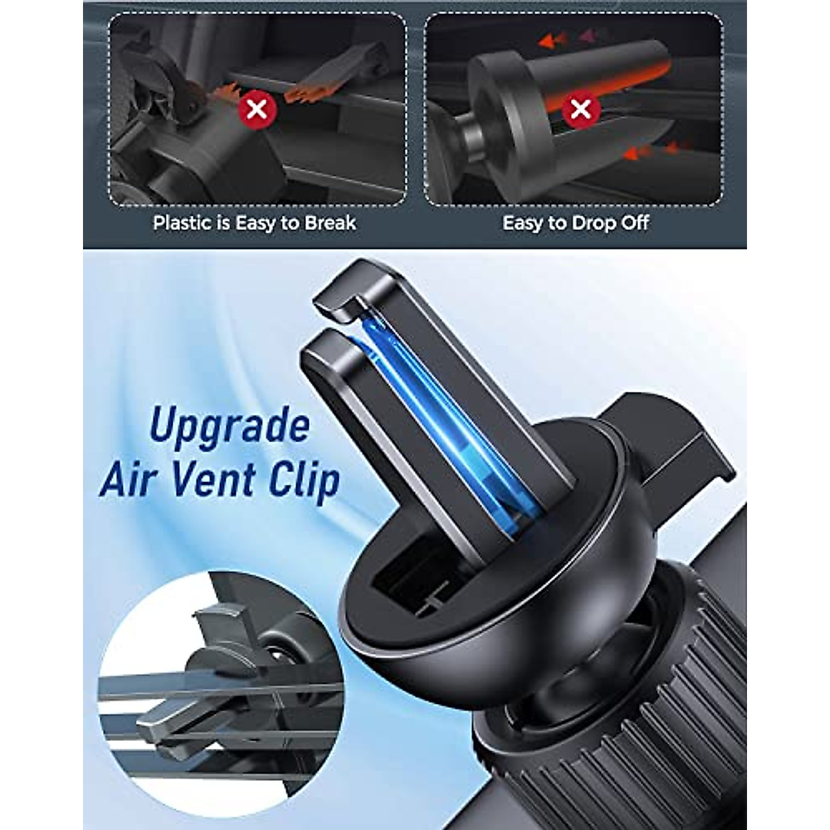 MLIFEMFUL Phone Mount for Car, 3 in 1 Car Phone Holder Mount Long Arm High Temperature Resistance Suction Cup,Cell Phone Holder for iPhone & All Smartphone Dashboard Windshield Vent Clip Compatible