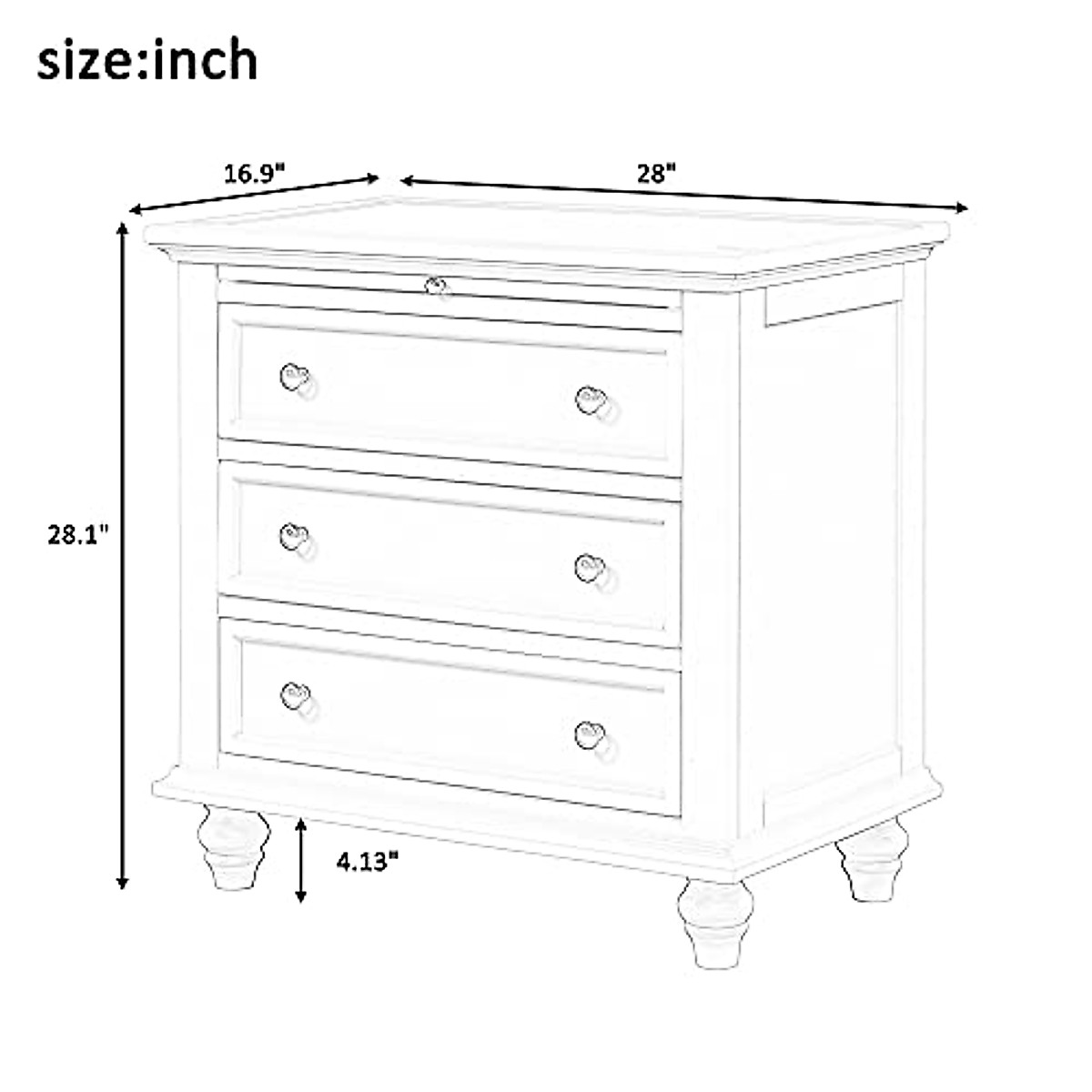 Knocbel 3-Drawer Nightstand with Pull-Out Tray, Wooden Bedside Night Stand Sofa Side End Table with Legs, 110lbs Weight Capacity, 28.1" H x 28" W x 16.9" D (Blue)