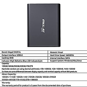 MEGAZ DIGITAL 500GB Portable External Hard Drive, HDD USB 3.0 Compatible for PC, Mac, Laptop, Chromebook, Grey