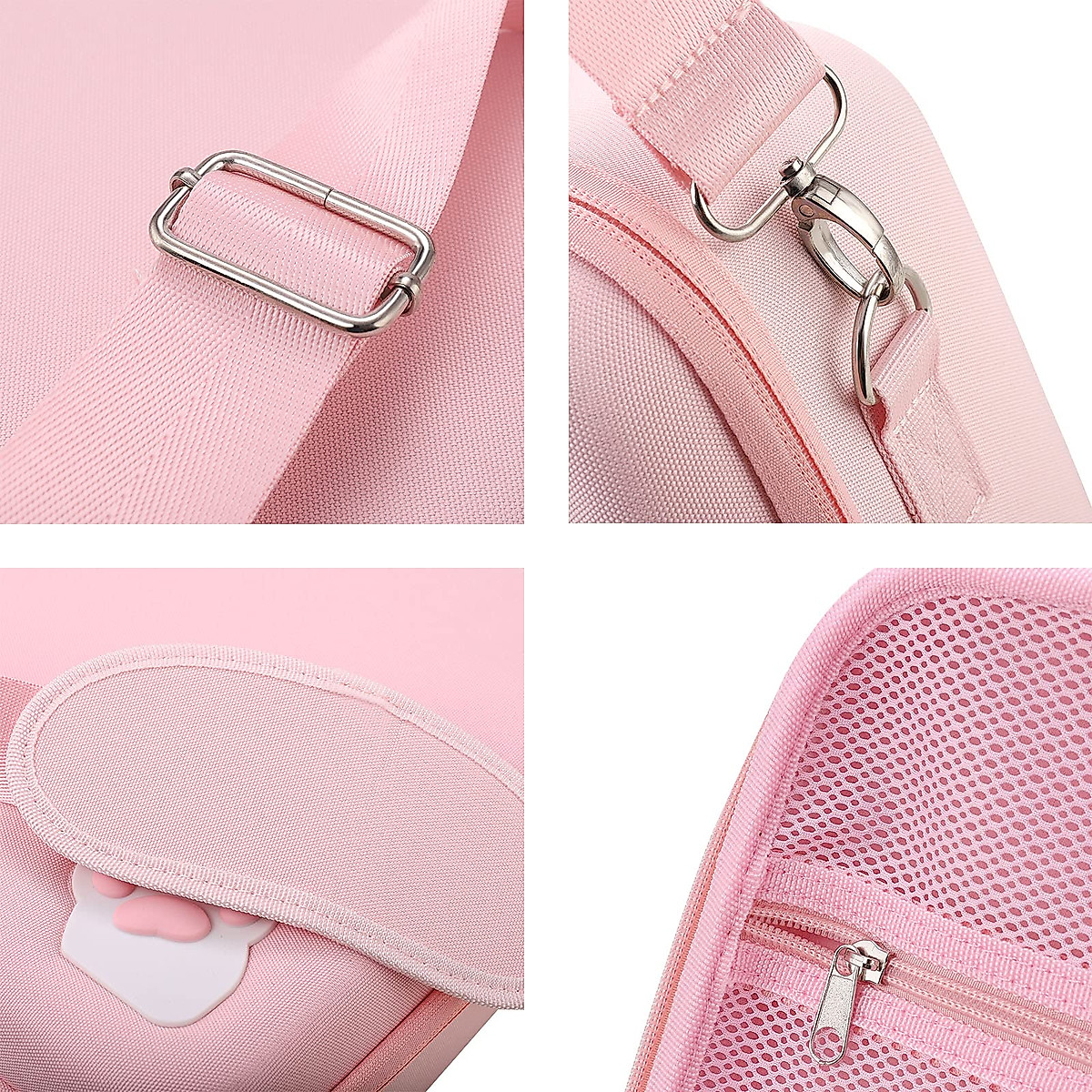 Portable Hard Shell Nintendo Switch Case,Pink Cute Cat Paw Deluxe Storage Shoulder Bag Compatible with Nintendo Switch for Console, Dock, Pro Controller, Joy-Con grip, Pokeball Plus & Accessories.