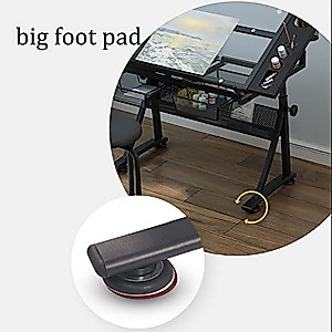 VejiA Drawing Table, Height/Angle Adjustable Drawing Desk Craft Station Drafting Table with One Side Table, Stool and Two Drawers, Tempered Glass Top, for Painting, W