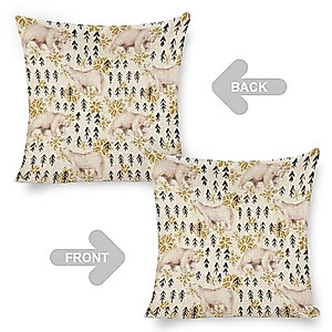 Christmas Cute Polar Bear Throw Pillow Covers 18×18 Pillowcases Set of 2 Winter Snowflake Linen Decorative Square Pillow Case Cushion Covers Standard Size for Sofa Couch Outdoor Bed Pillow Protectors