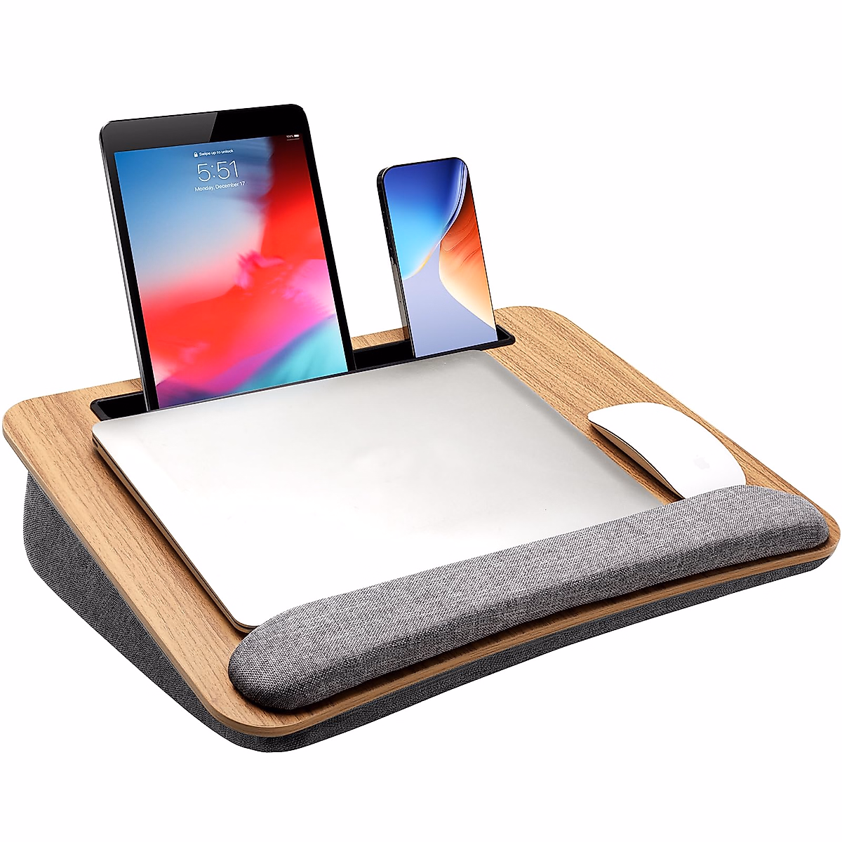 LORYERGO Lap Desk, Lap Desk for Laptop, Fits up to 15.6", Lap Stand for Bed & Couch, Laptop Lap Desk with Cushion, w/ Wrist Pad & Media Slot, for Adult & Kid -LELD12