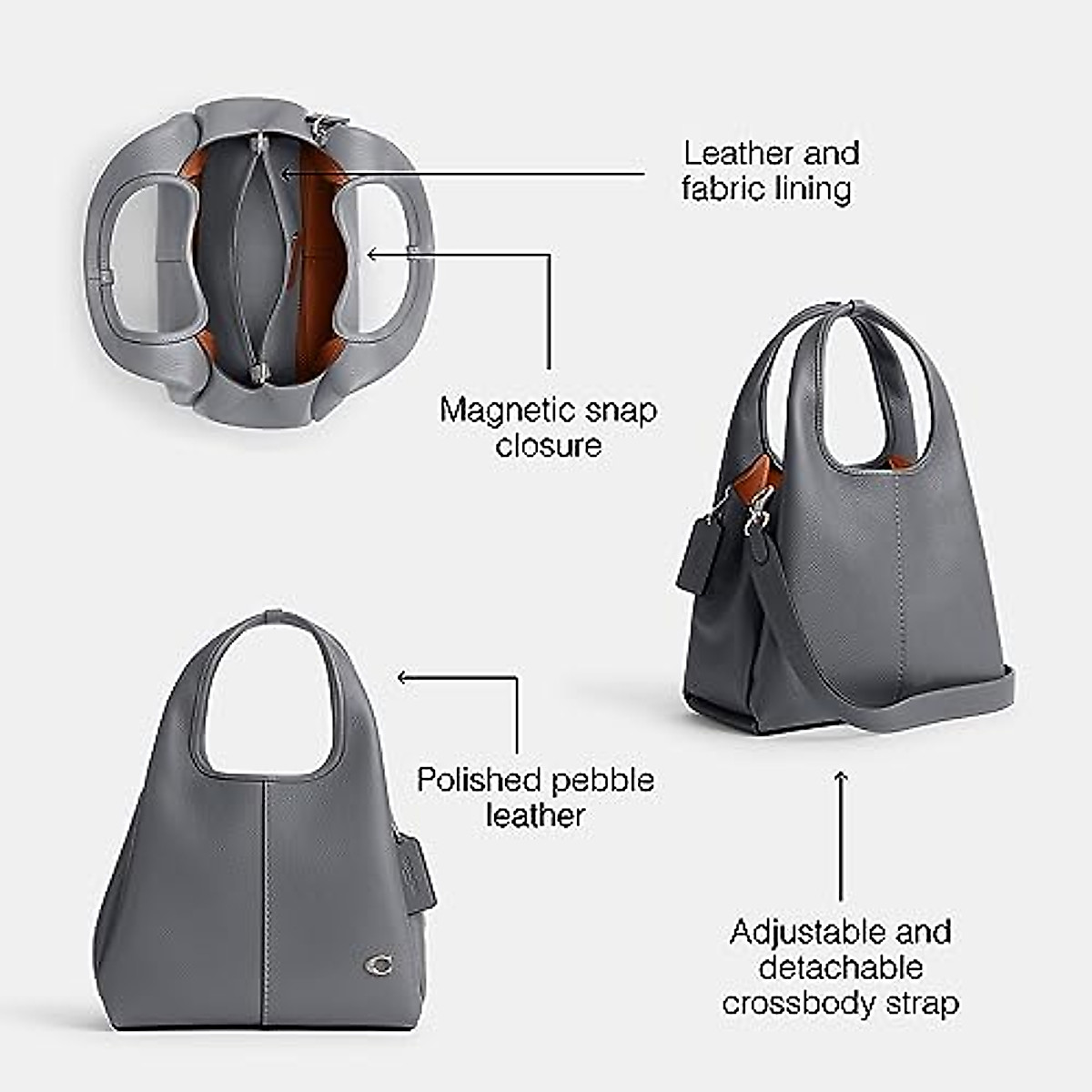 COACH Polished Pebble Leather Lana Shoulder Bag 23, Grey Blue