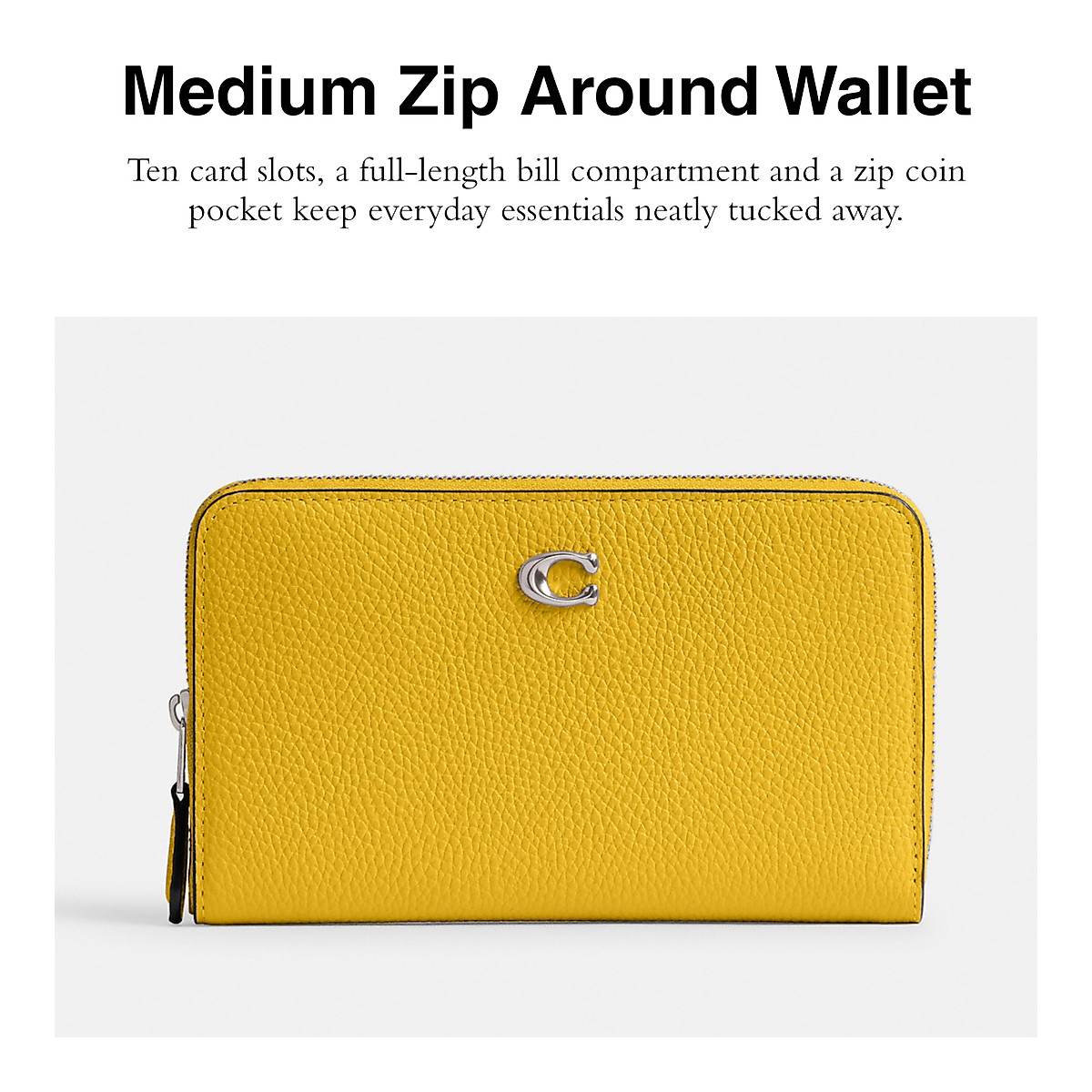 Coach Medium Zip Around, Canary