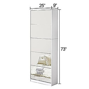 GLS Floor Standing Full Length Mirror Shoe Cabinet,5 Tier Closet Shoe Organizers for Living Room,White