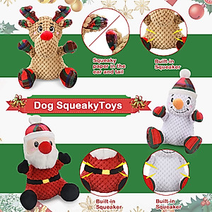 UPSKY Dog Christmas Toys with Squeaker, 3 Pack Squeaky Dog Toys with Crinkle Paper, Cute Soft Pet Toys for Teeth, Interactive Plush Dog Chew Toys for Small Medium Large Dogs