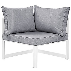 Modway Fortuna Aluminum 7-Piece Outdoor Patio Sectional Sofa Furniture Set with Cushions in White Gray