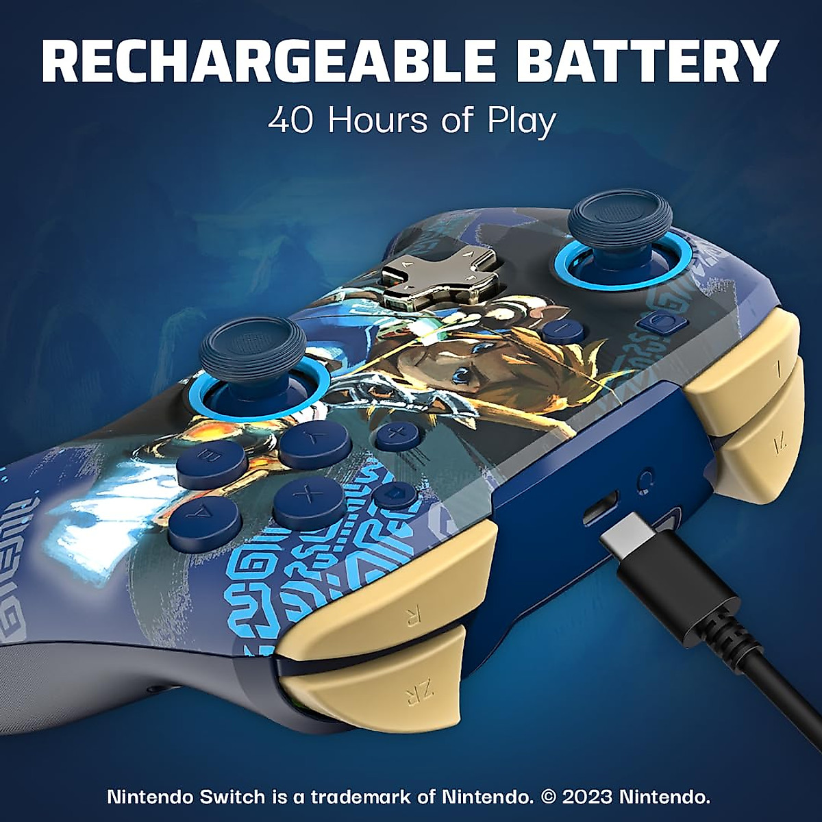 PDP Rematch Enhanced Wireless Nintendo Switch Pro Controller - Rechargeable Battery Powered, Link Hero (Glow in The Dark)