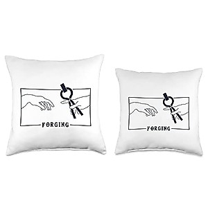 Forging Tools Equipment Kit Gifts For Beginners Michelangelo Creation of Adam Forging Blacksmith Throw Pillow, 18x18, Multicolor