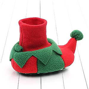 Taotenish Newborn Infant Shoes Newborn Plush Warm Snow Boots Santa Claus Shoes - Green and Red, 13CM