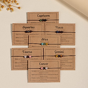 Zodiac Aries Bracelets Aries Gifts for Women Men, 6mm Natural Stone Horoscope Bracelets Healing Gemstone Crystals Zodiac Sign Gifts