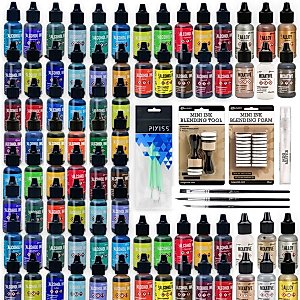 All 87 Ranger Tim Holtz Alcohol Inks with New 2020 Colors, Complete Set with Alloys, Mixatives, Pixiss Blending Tools, Mini Blending Tools and Foams, Premium Brush Set for Alcohol Ink and Mini Mister