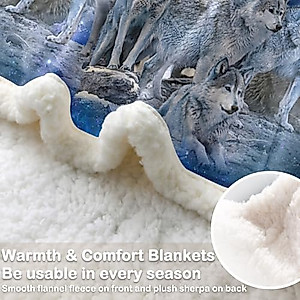 Sleepwish Wolf Blanket King Size Wolves Fleece Blanket Animal Blanket for Bed Soft Plush Sherpa Blanket Gifts for Adults Men Boys (108"x90")