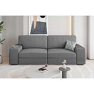 Yaheetech 83.5" W Modern Sofa Couch Corduroy Fabric Sofa with USB Charging Ports & Side Storage Pockets for Living Room Apartment, Dark Gray