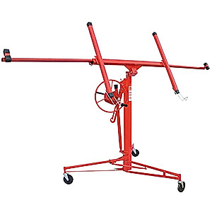 Drywall Lift 11' Drywall Panel Hoist Construction Rolling Caster Wheel Lockable Tool Jack Lifter Jack Drywall Lift Construction Tools (Red)