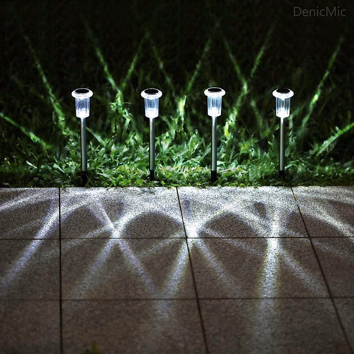 DenicMic Solar Lights Outdoor Pathway Lights 6000K LED Waterproof Acrylic Lamp Head Stainless Steel Stake for Yard Garden Landscape Path Walkway Driveway Patio Lawn (15Pack Cold White)
