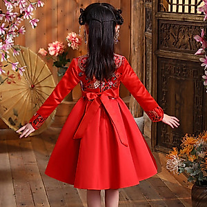 Toddler Bunny Dress Tang Thick Baby Girls Kids Clothes Suit Dresses Toddler Year Girls First Birthday (Red, 13-14 Years)