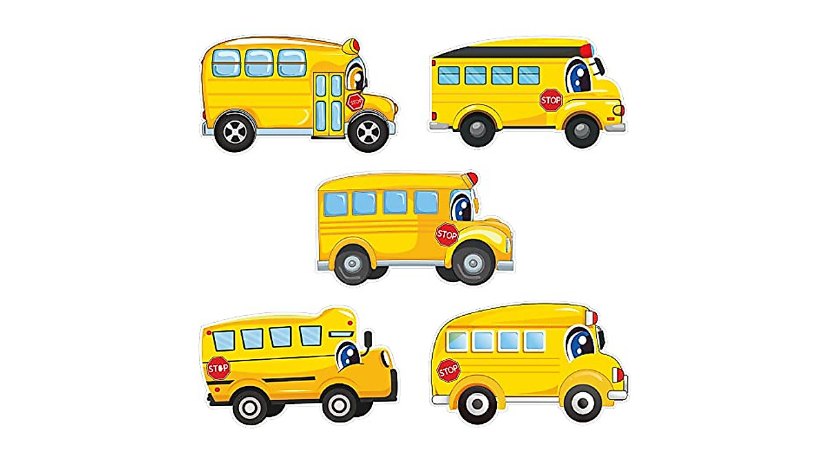 Colorful School Bus Cut-Outs for Classroom & Events | 45 Pieces