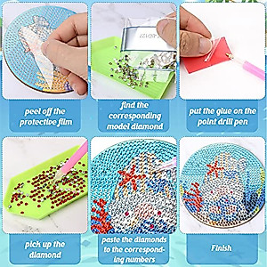 8 PCS Ocean Gnome Diamond Paintings Coasters, Diamond Art Coasters with Holder, Sea Diamond Painting Coasters for Beginners Adults Kids Art Supplies