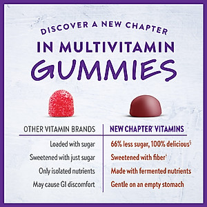 New Chapter Men’s Multivitamin Gummies, 66% Less Sugar, Men’s Gummy Vitamins with Vitamin C, D3 & Zinc, Non-GMO, Gluten Free, Berry-Citrus, 75ct