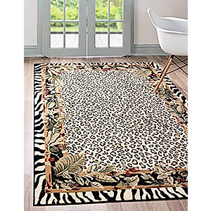 Unique Loom Wildlife Collection Animal Inspired with Cheetah Bordered Design Area Rug, 7 ft x 10 ft, Ivory/Black