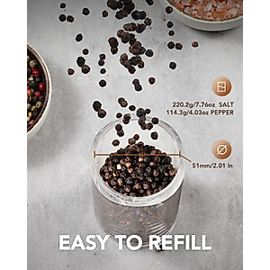 Sangcon Gravity Electric Salt and Pepper Grinder Set, Battery Salt and Pepper Mill Set with Dust Cover, 8 Oz Large Capacity Automatic Pepper Shaker with Light，Adjustable Coarseness, 2 Pack (Black)