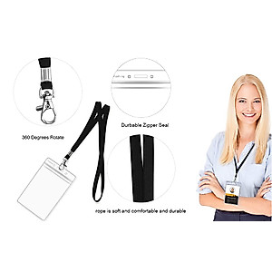 2Pack ID Badge Holder with Lanyards- Heavy Duty Clear ID Card Holder for Lanyard - Black Lanyards with Vertical ID Badge Holder for Offices, Staff, Students, Employees