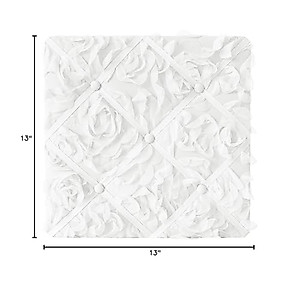 Sweet Jojo Designs White Floral Rose Fabric Memory Memo Photo Bulletin Board - Solid Flower Luxurious Elegant Princess Vintage Boho Shabby Chic Luxury Glam High End Roses