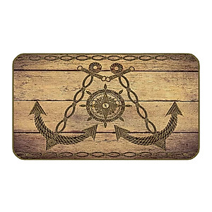 Doormat Bath Rugs Non Slip Retro Compass Anchor and Steering Wheel Rustic Nautical Washable Cover Floor Rug Absorbent Carpets Floor Mat Home Decor for Kitchen Bathroom Bedroom (16x24)