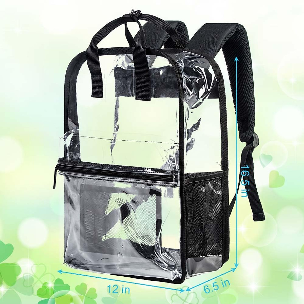 ZLYERT Clear Backpack, Heavy Duty Transparent Bookbag, Large See Through PVC Backpacks for Women and Men - Black