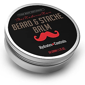 Pure Body Naturals Natural Beard Balm and Mustache Wax - Non-Greasy Conditioner for Beard Growth and Softening, Amber Musk Scent - 1.75 oz