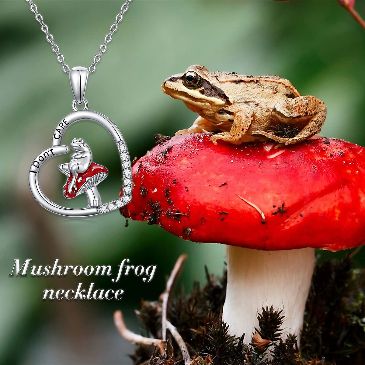 MEIDERBO Frog Mushroom Necklace 925 Sterling Silver Frog Mushroom Pendant Jewelry I Don't care Frog Mushroom Gift for Women Wife Mother Mother's Day Birthday Gifts